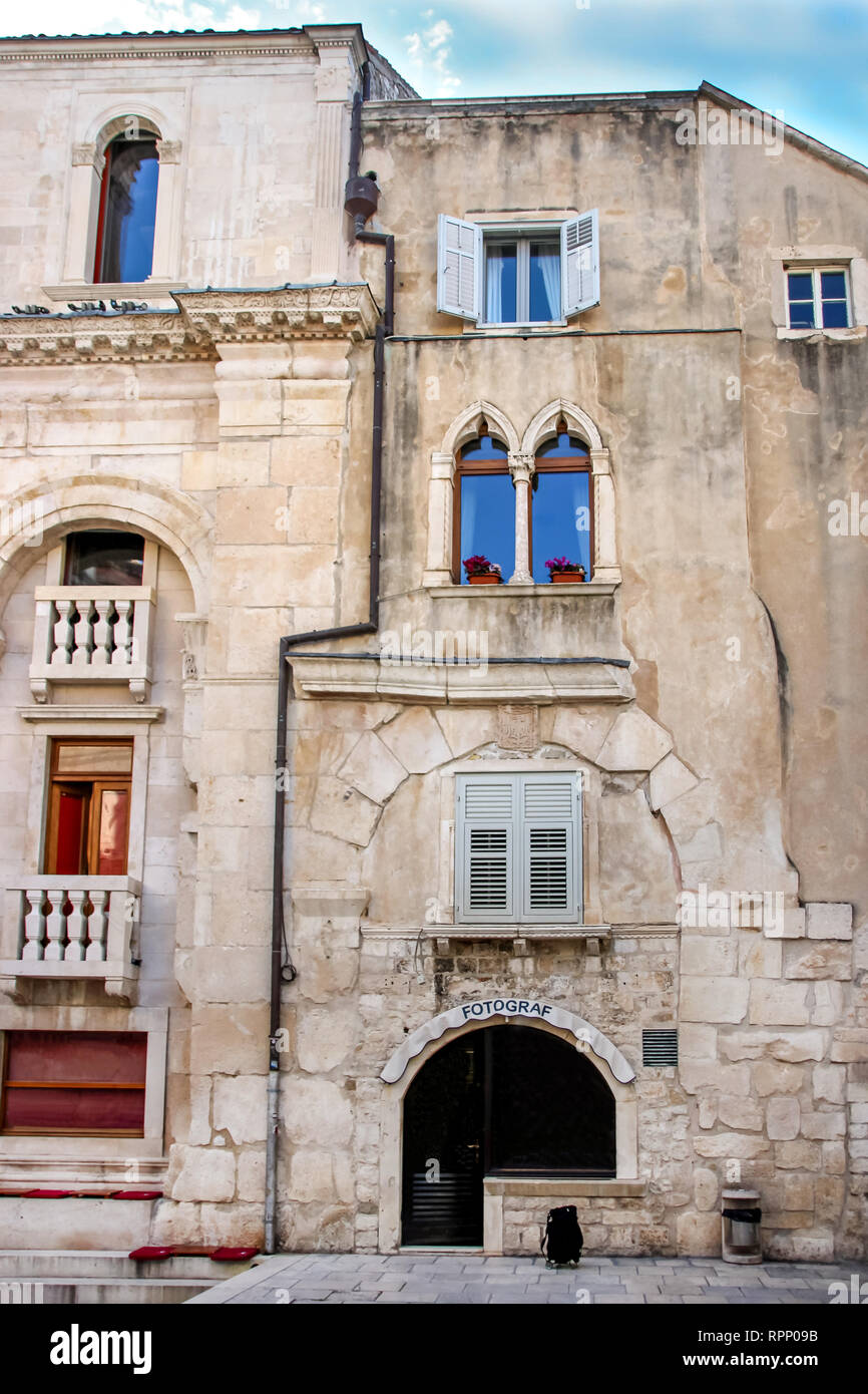 ancient facade in historic downtown of split, travel croatia Stock ...
