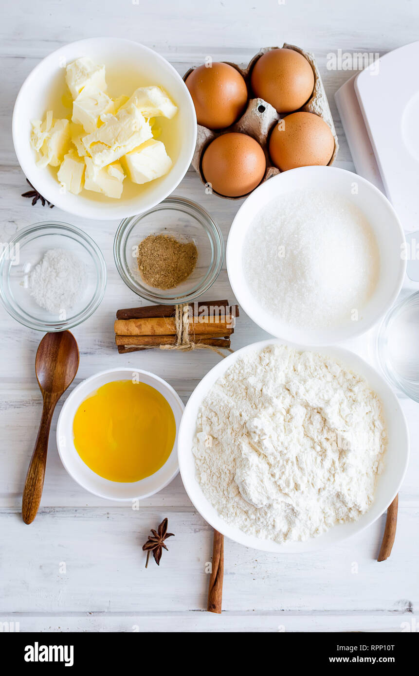 Set of ingredients for cooking festive Easter gingerbread cookies ...