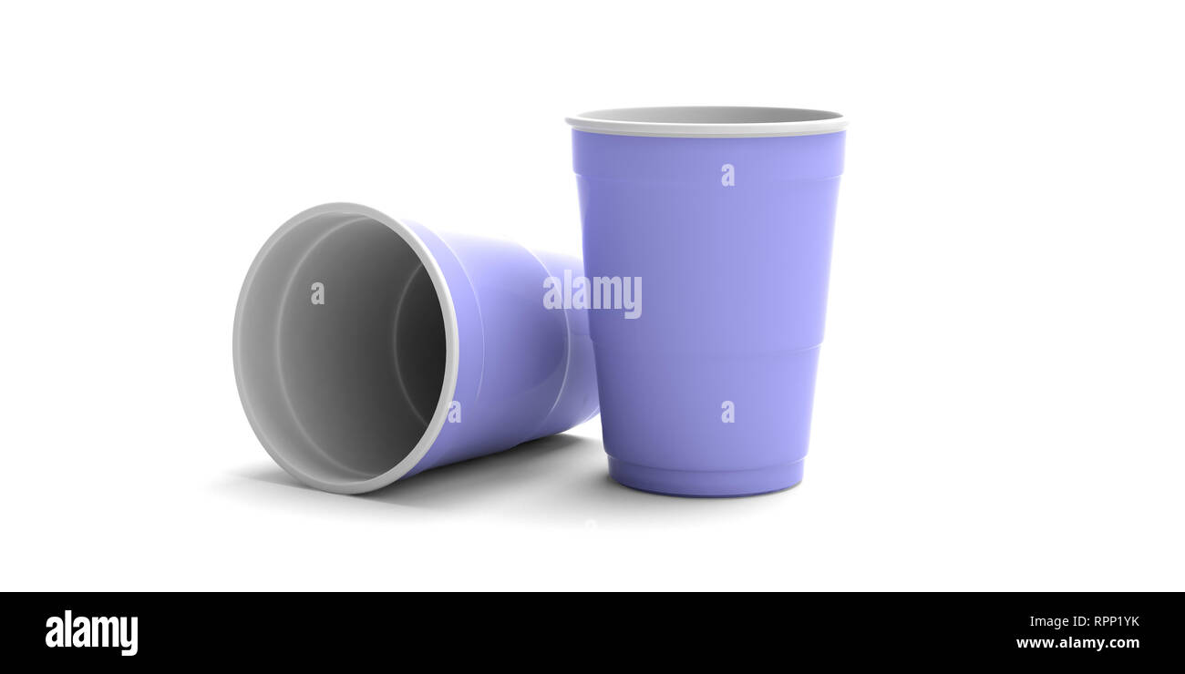 Plastic light blue color cups, disposable isolated on white background ...