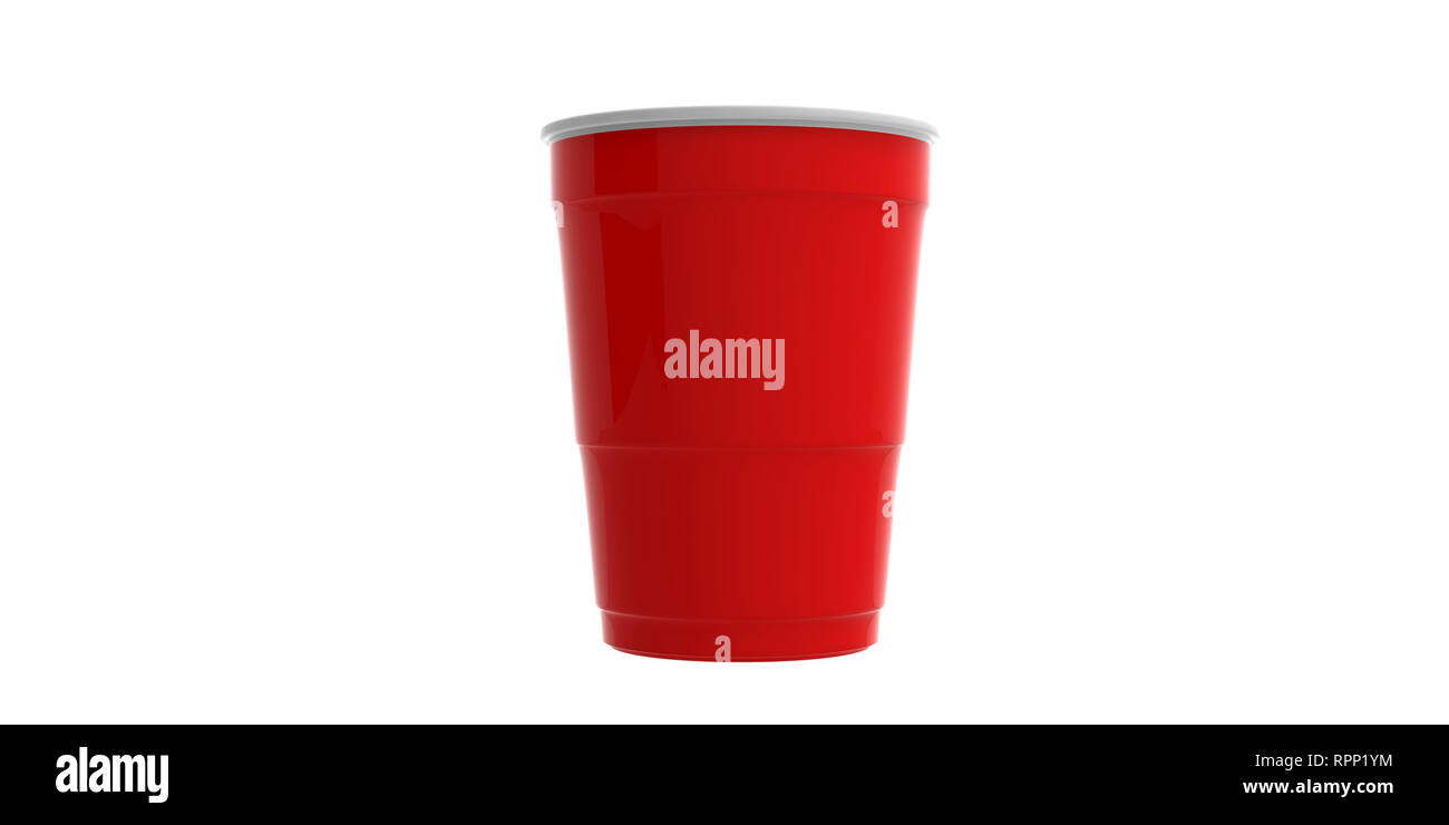 Plastic red color cup, disposable isolated on white background ...