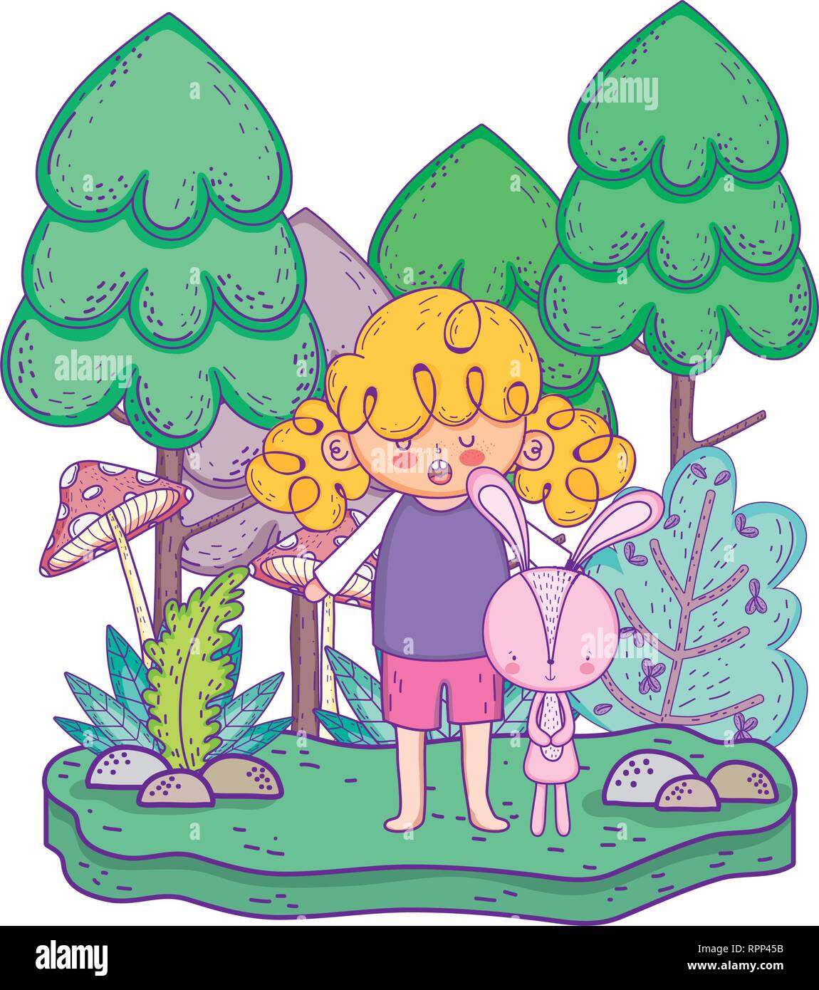 little rabbit with girl in the landscape Stock Vector Image & Art - Alamy