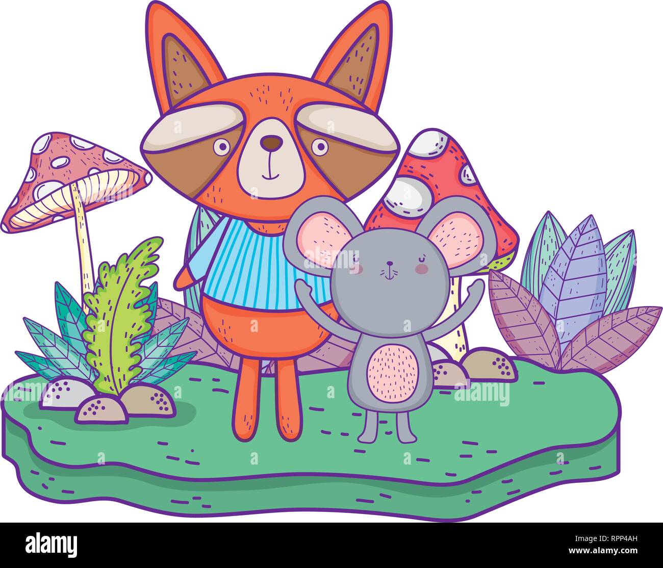 little raccoon with mouse in the landscape Stock Vector Image & Art - Alamy