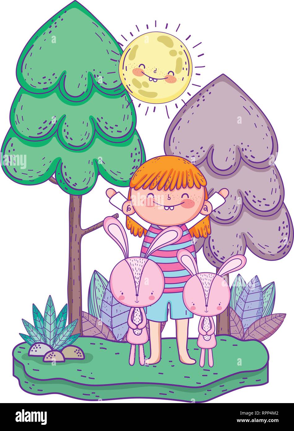 little rabbit with girl in the landscape Stock Vector Image & Art - Alamy