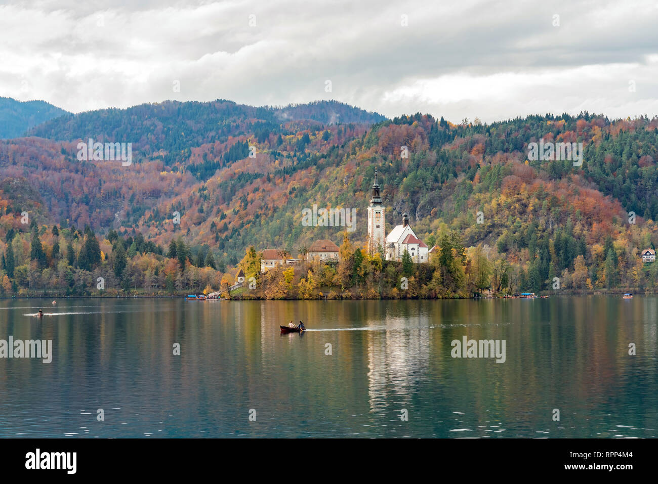 Beautiful autumn landscape around Lake Bled with Pilgrimage Church of ...