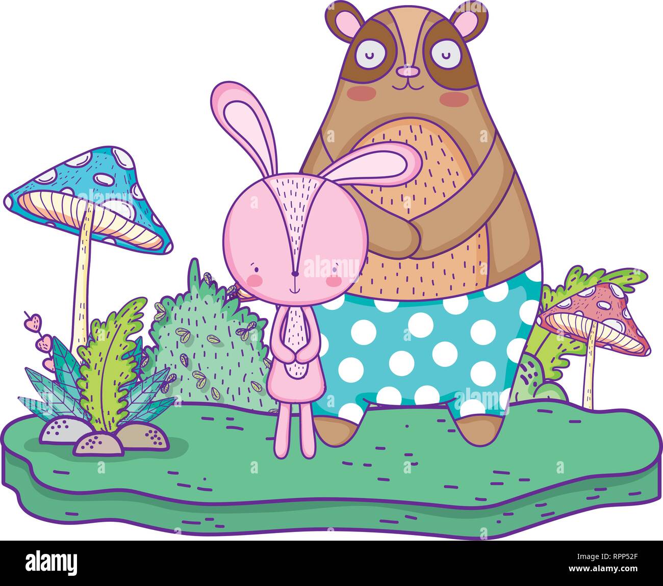 little bear teddy and rabbit in the landscape Stock Vector Image & Art ...
