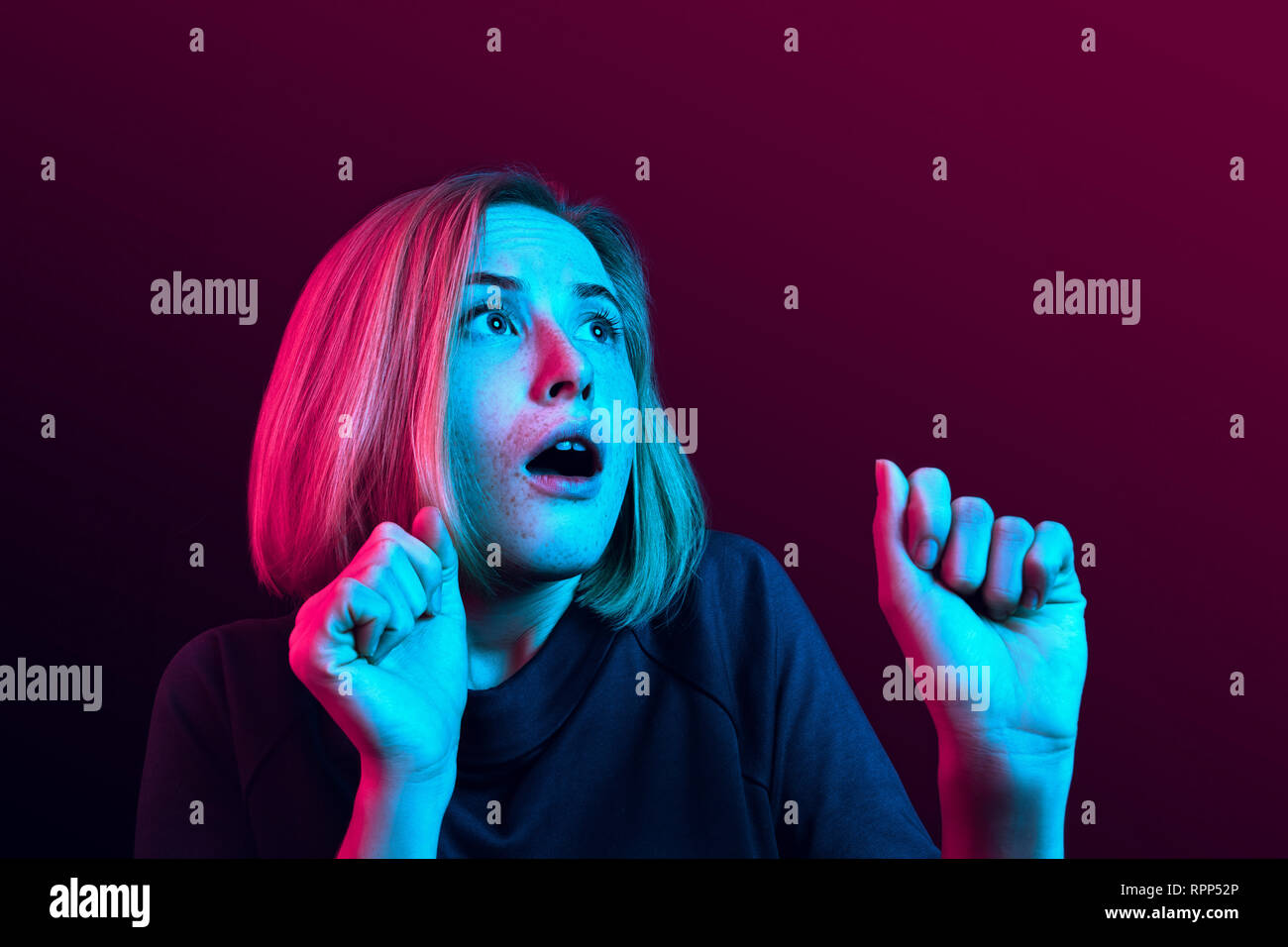 I'm afraid. Fright. Portrait of the scared woman. Business woman ...