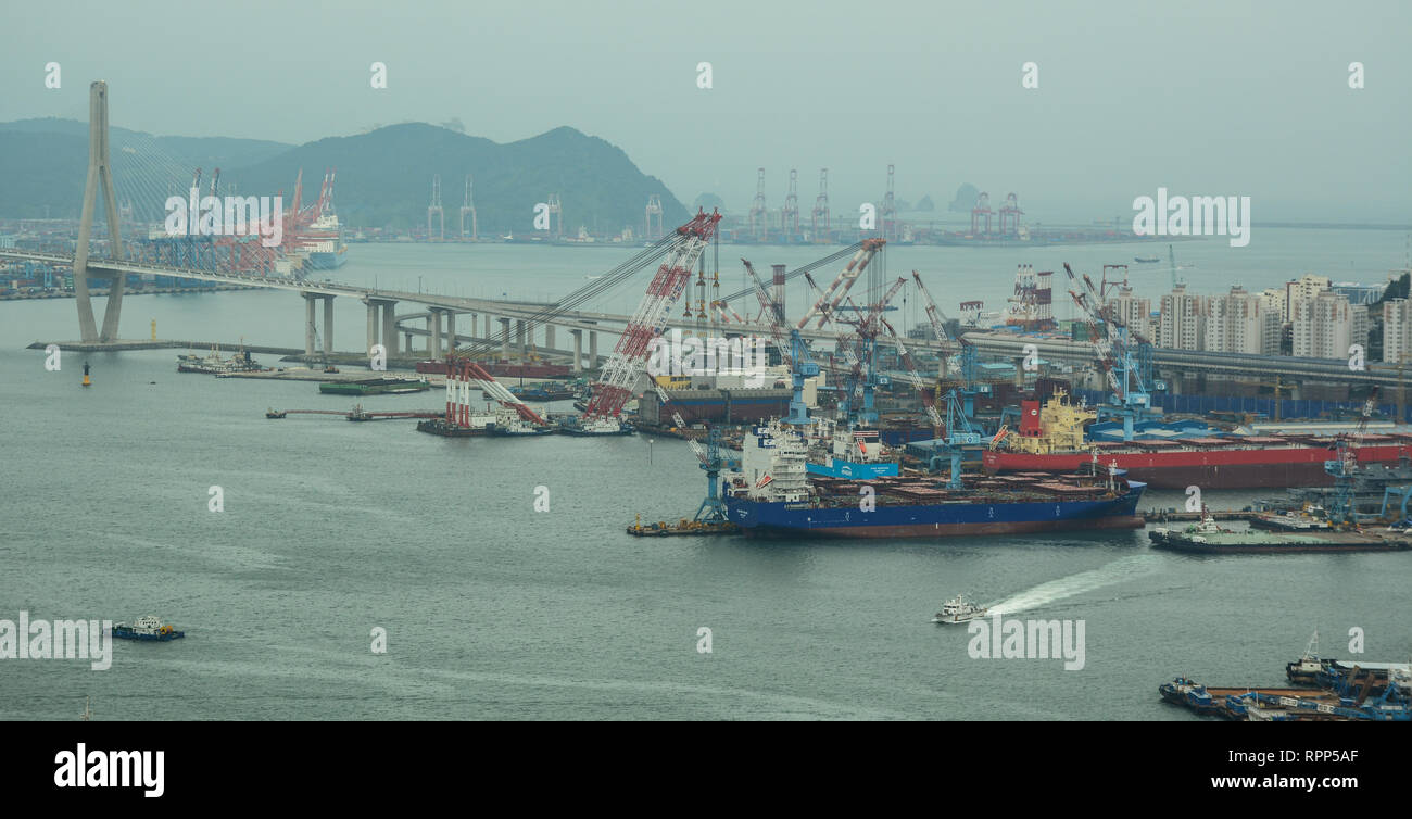 Busan, South Korea - Sep 17, 2016. View of Busan Port from Lotte ...