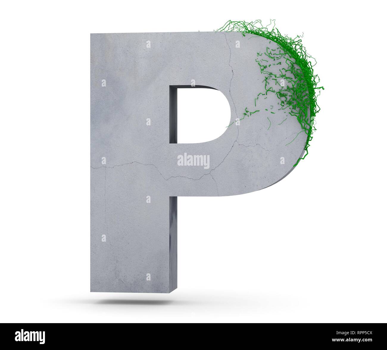 Concrete Capital Letter - P from which the vine grows, isolated on ...