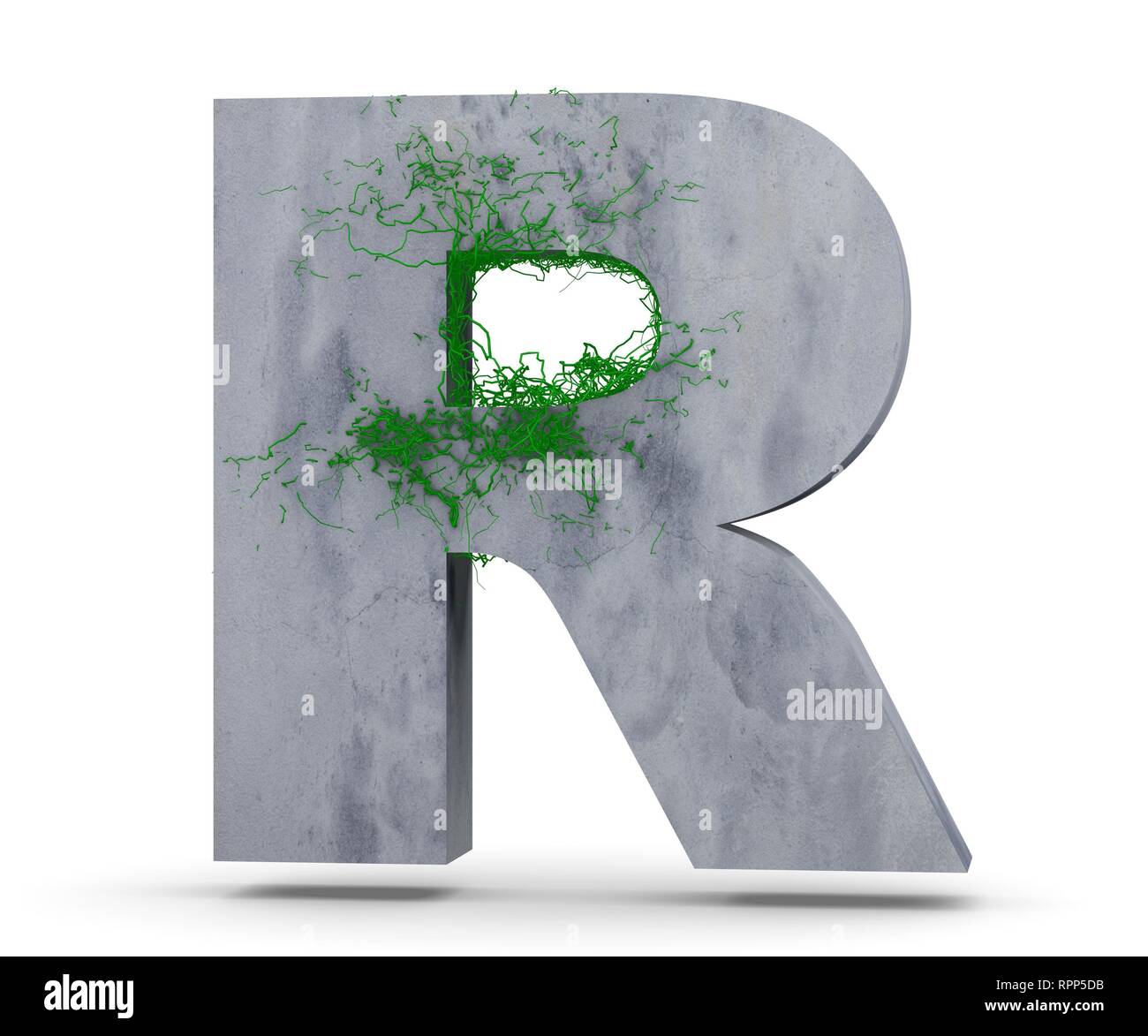 Concrete Capital Letter - R from which the vine grows, isolated on ...