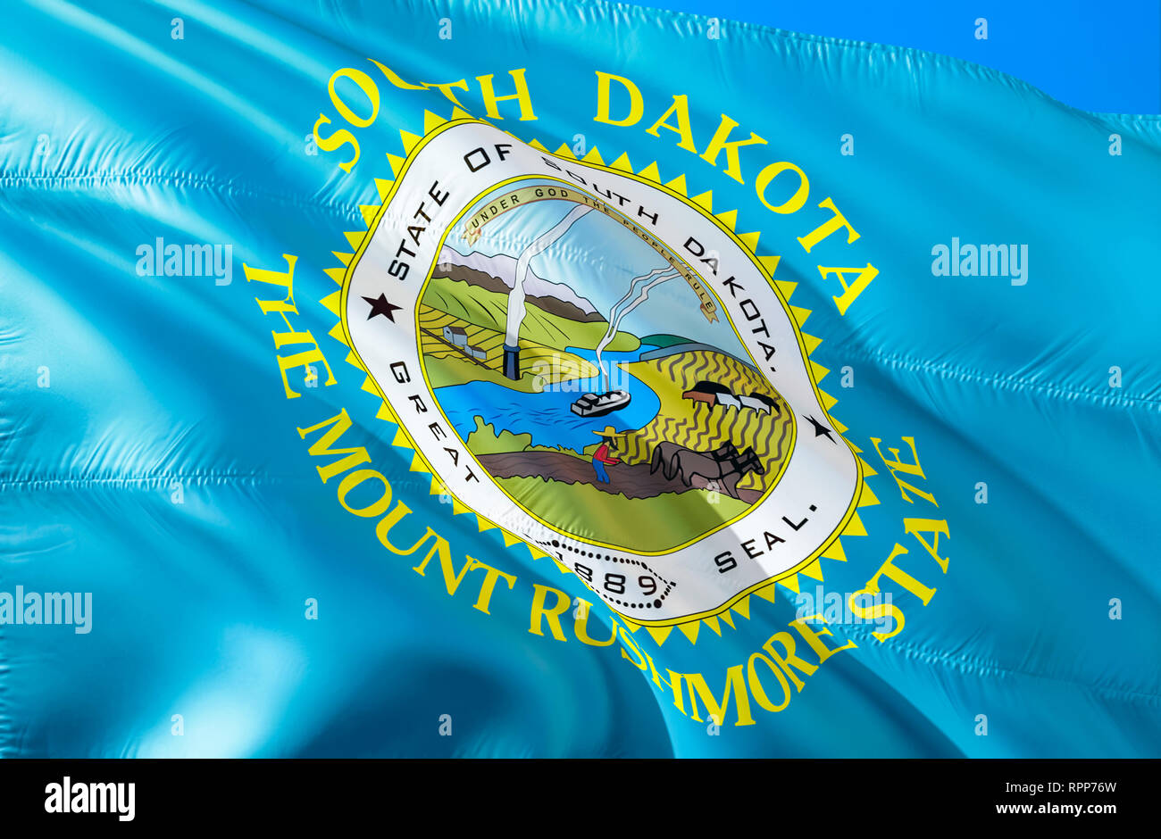 South Dakota flag. 3D Waving USA state flag design. The national US ...
