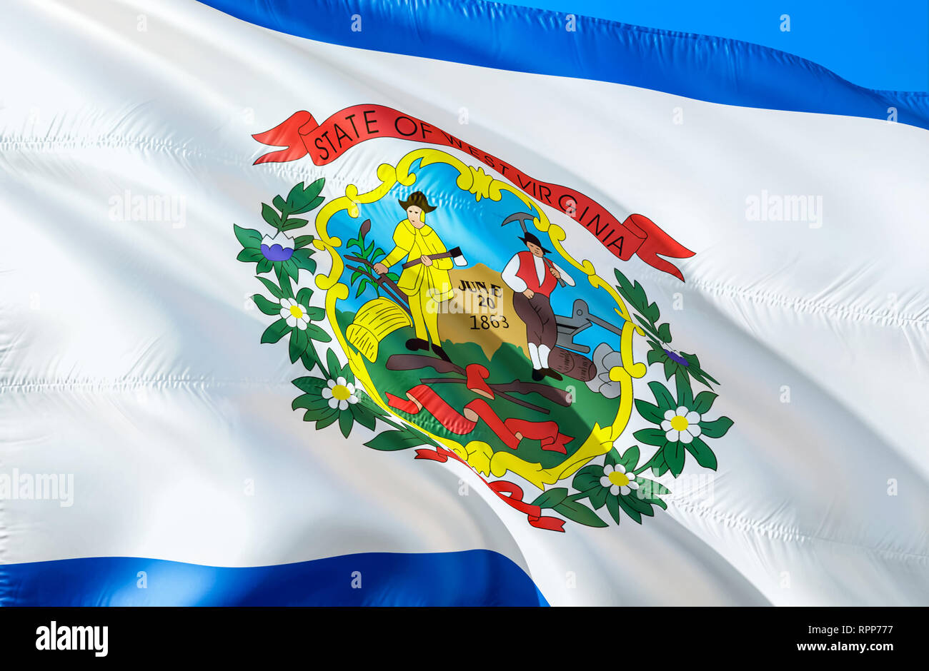 West Virginia flag. 3D Waving USA state flag design. The national US ...