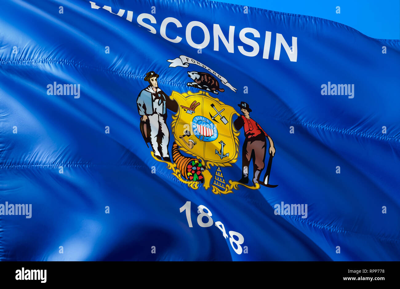 Wisconsin flag. 3D Waving USA state flag design. The national US symbol ...