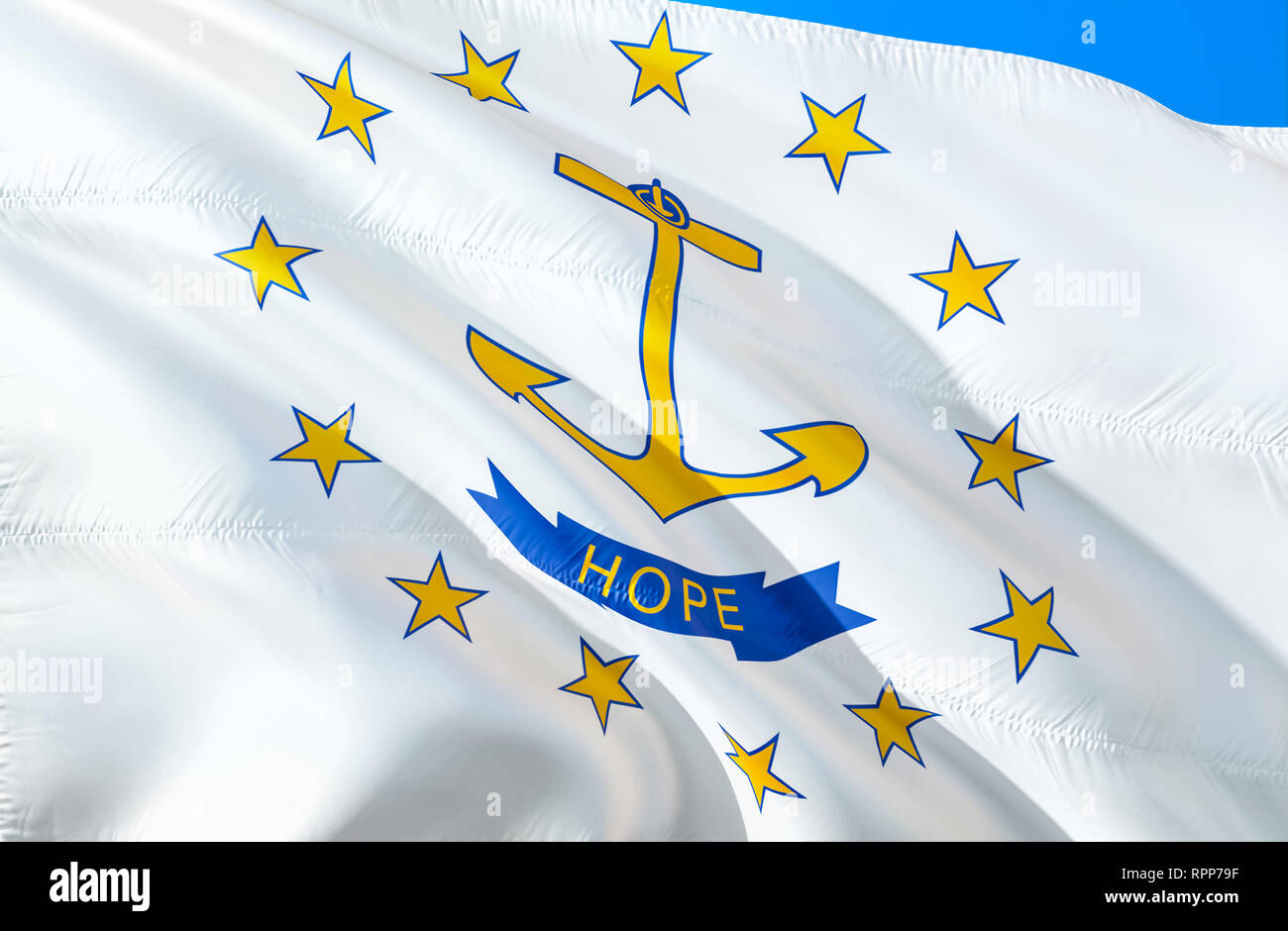 Rhode Island flag. 3D Waving USA state flag design. The national US ...