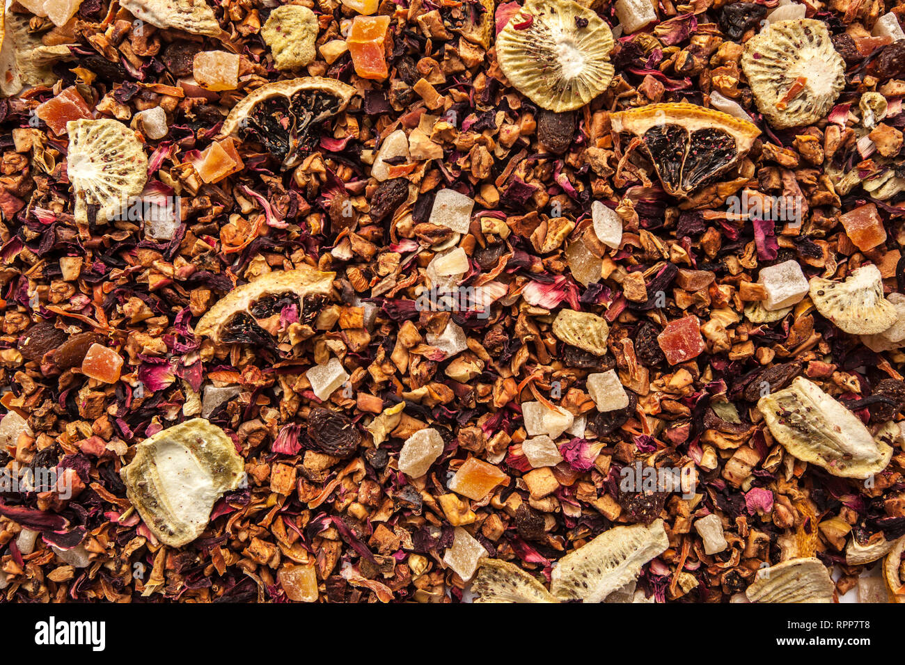 Exotic fruit tea mix with dried fruits and dried flowers. Tea ...