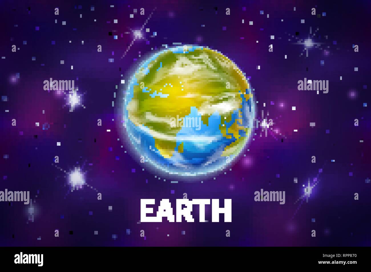Bright realistic Earth planet on colorful deep space background with ...