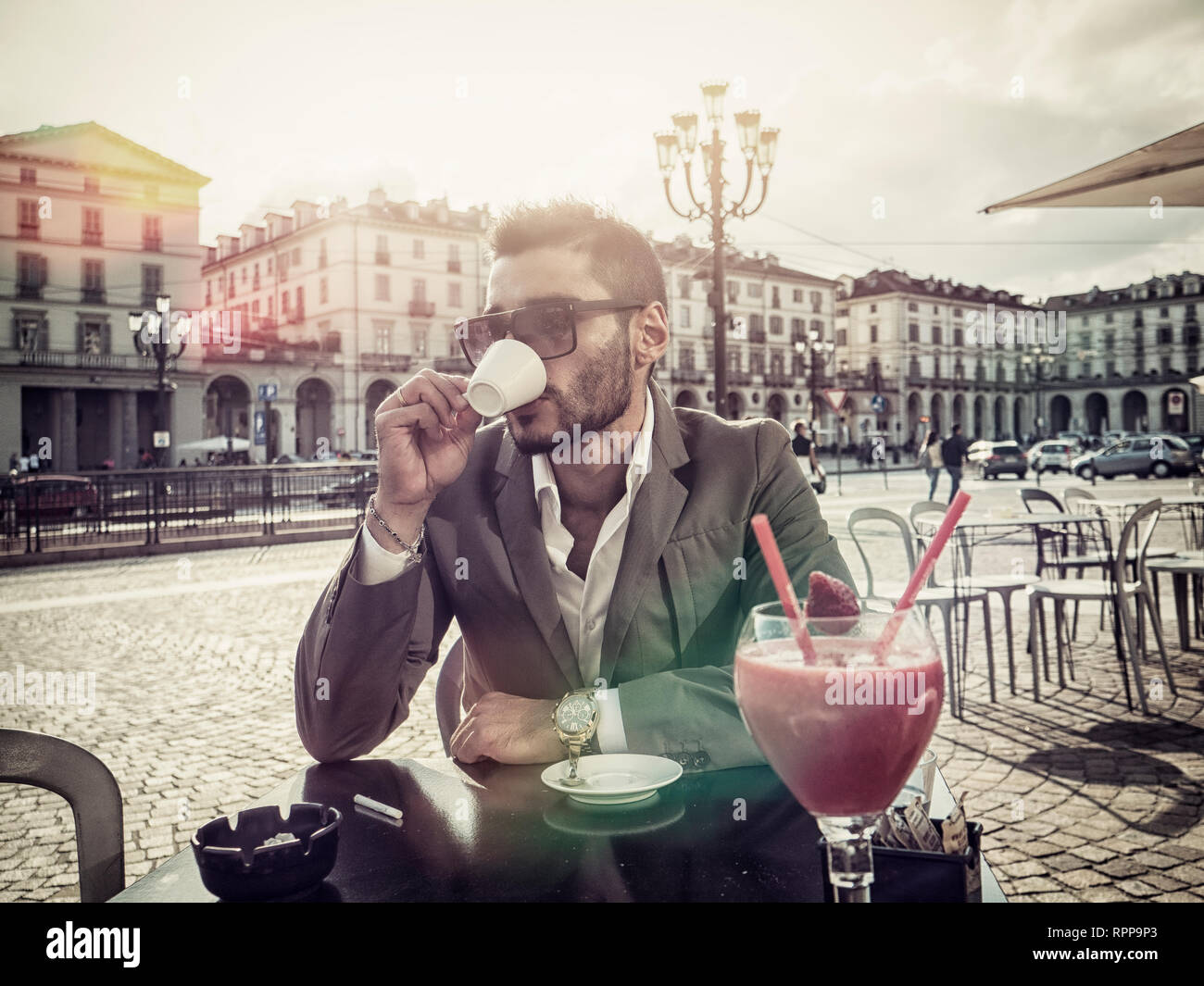 Male model drinking coffee hi-res stock photography and images - Alamy