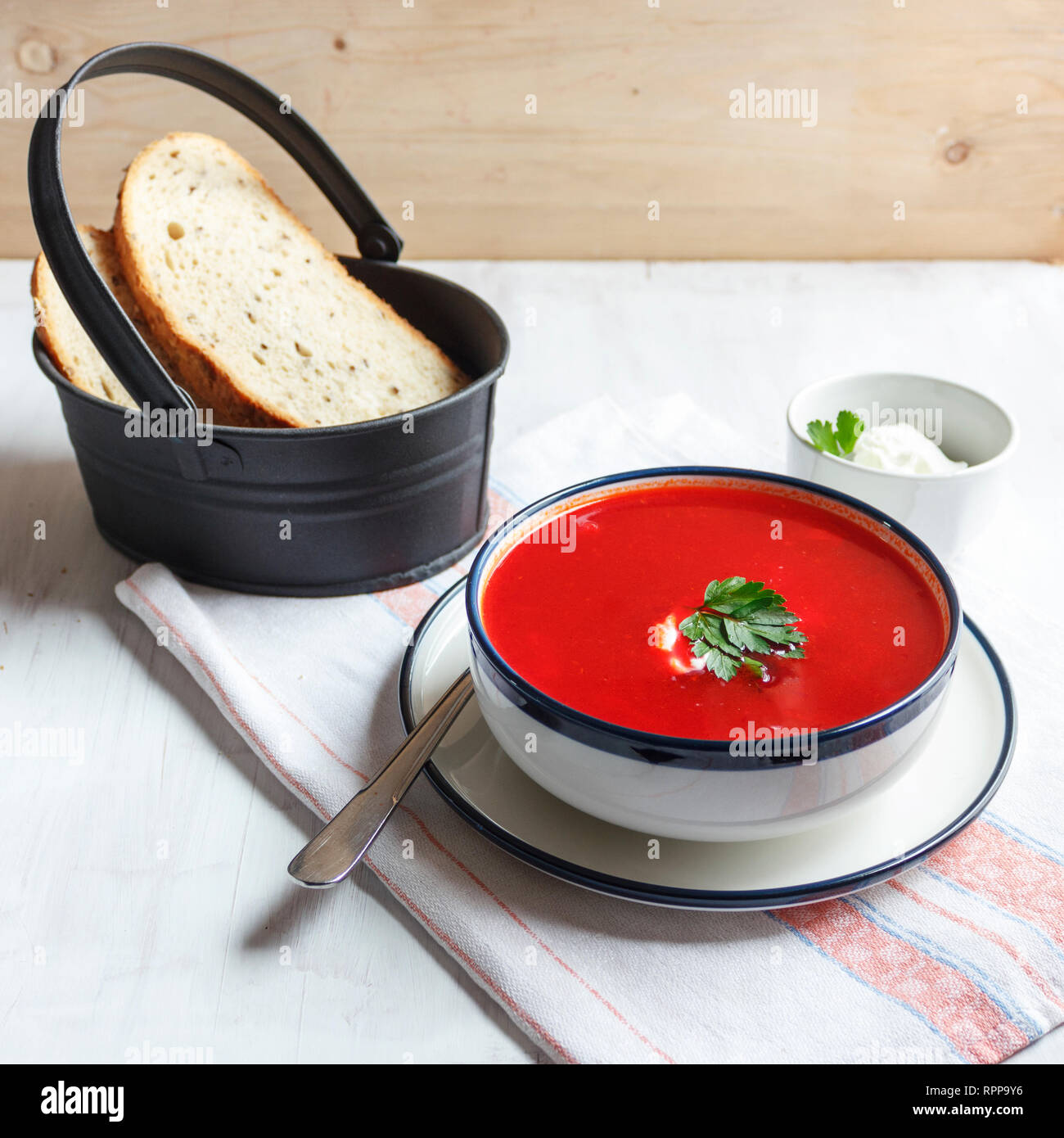 Traditional red beet soup - borsch. Vegetarian Food Stock Photo - Alamy