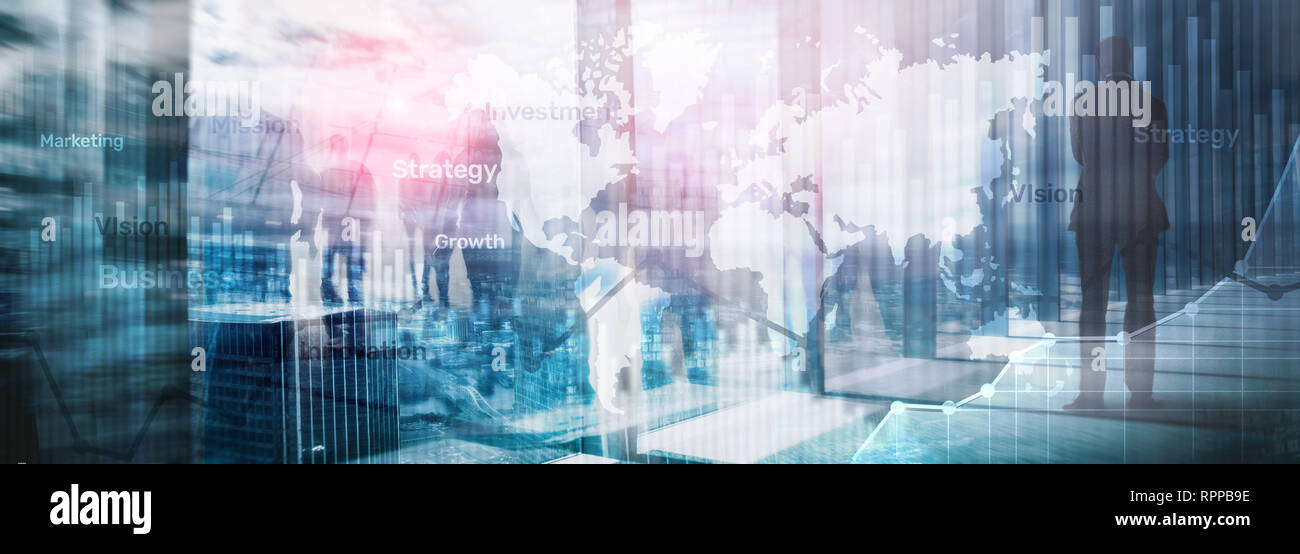 Business abstract background double exposure graph, chart and diagram ...