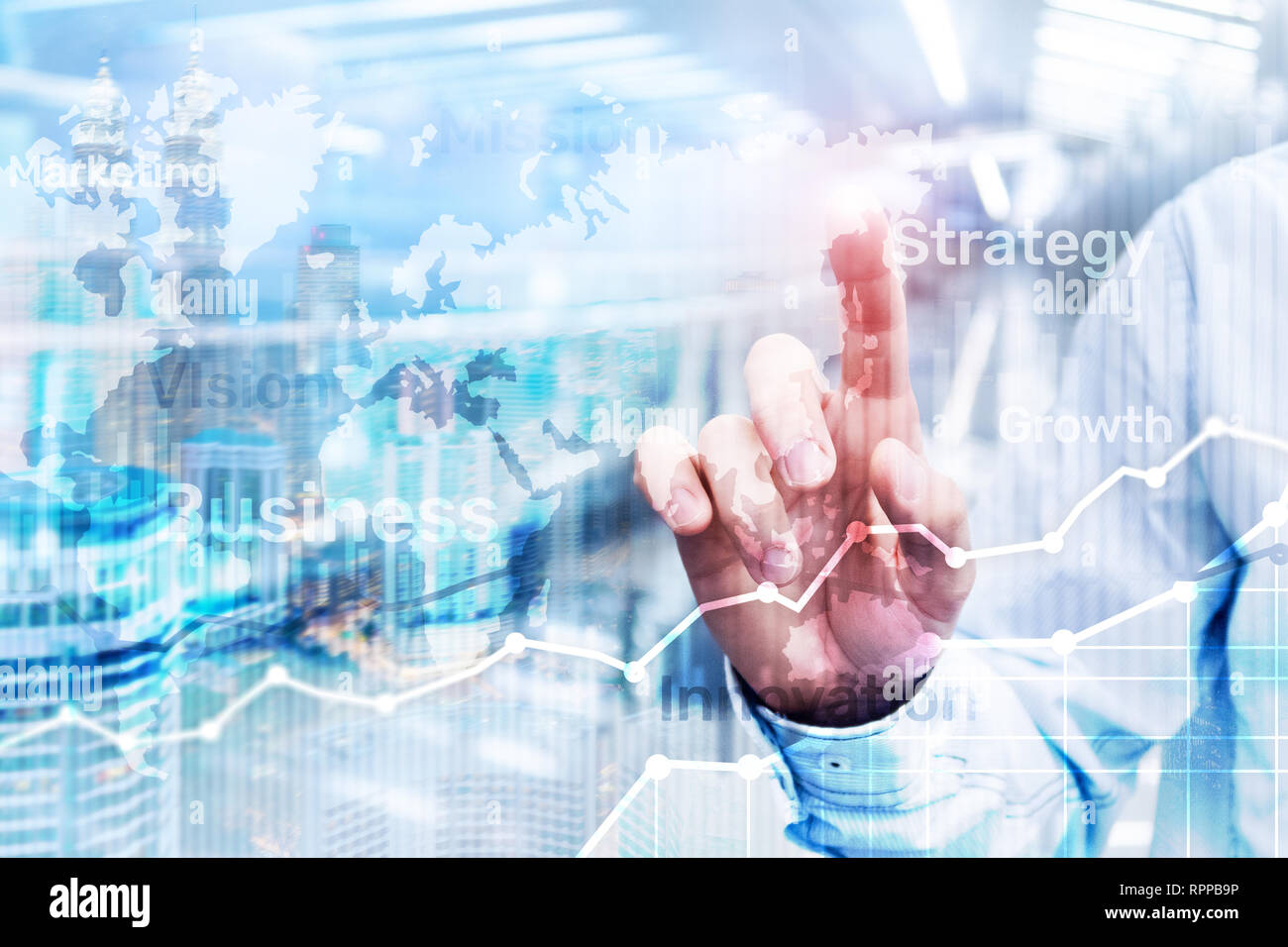Business abstract background double exposure graph, chart and diagram ...