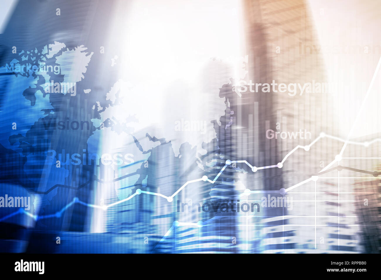 Business abstract background double exposure graph, chart and diagram ...