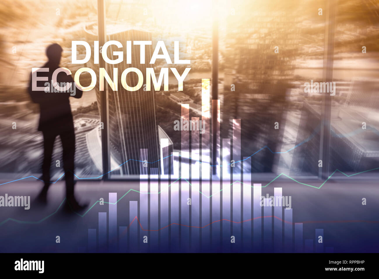 DIgital economy, financial technology concept on blurred background ...