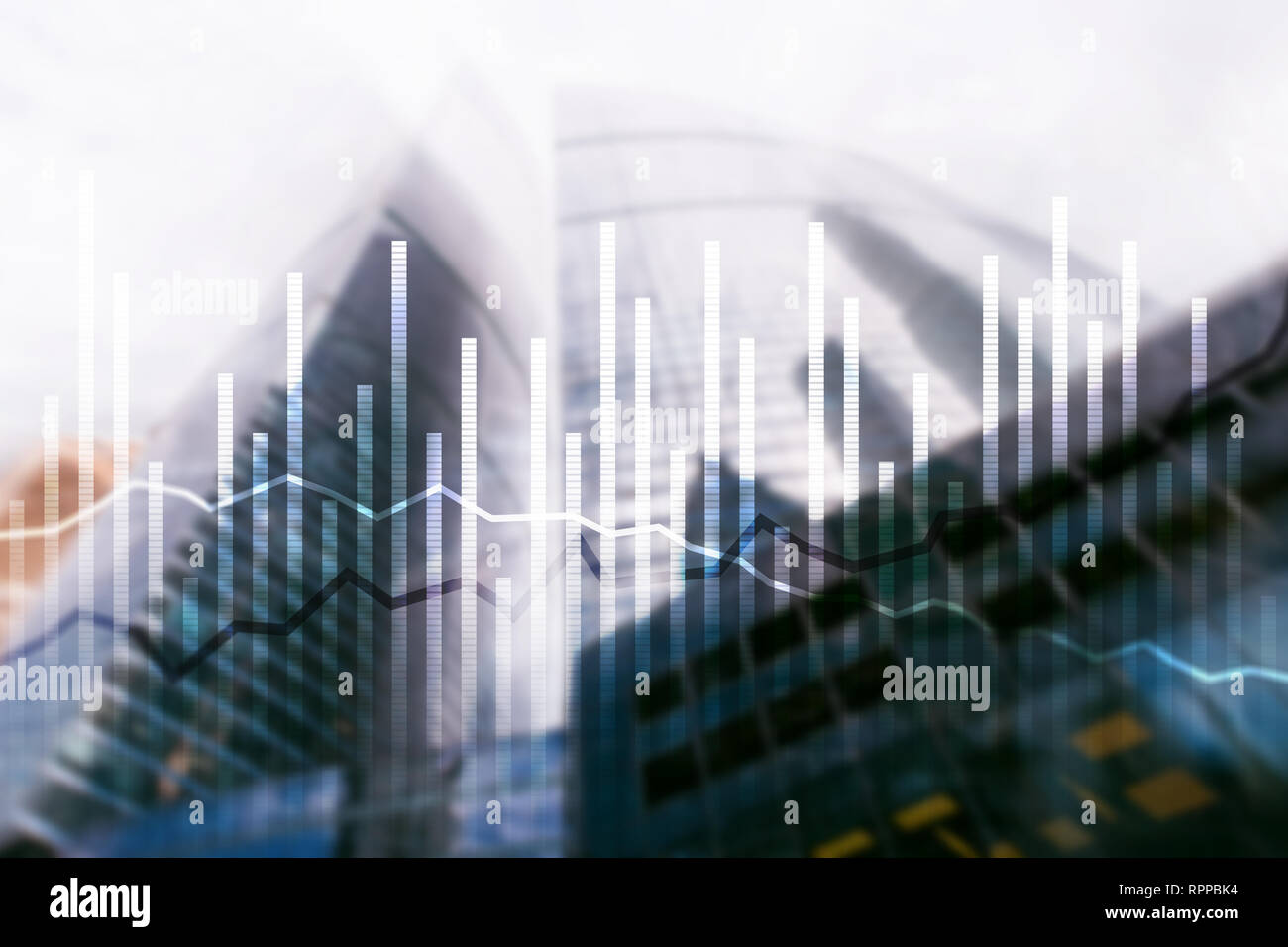 Double exposure Economics growth diagrams on blurred background ...