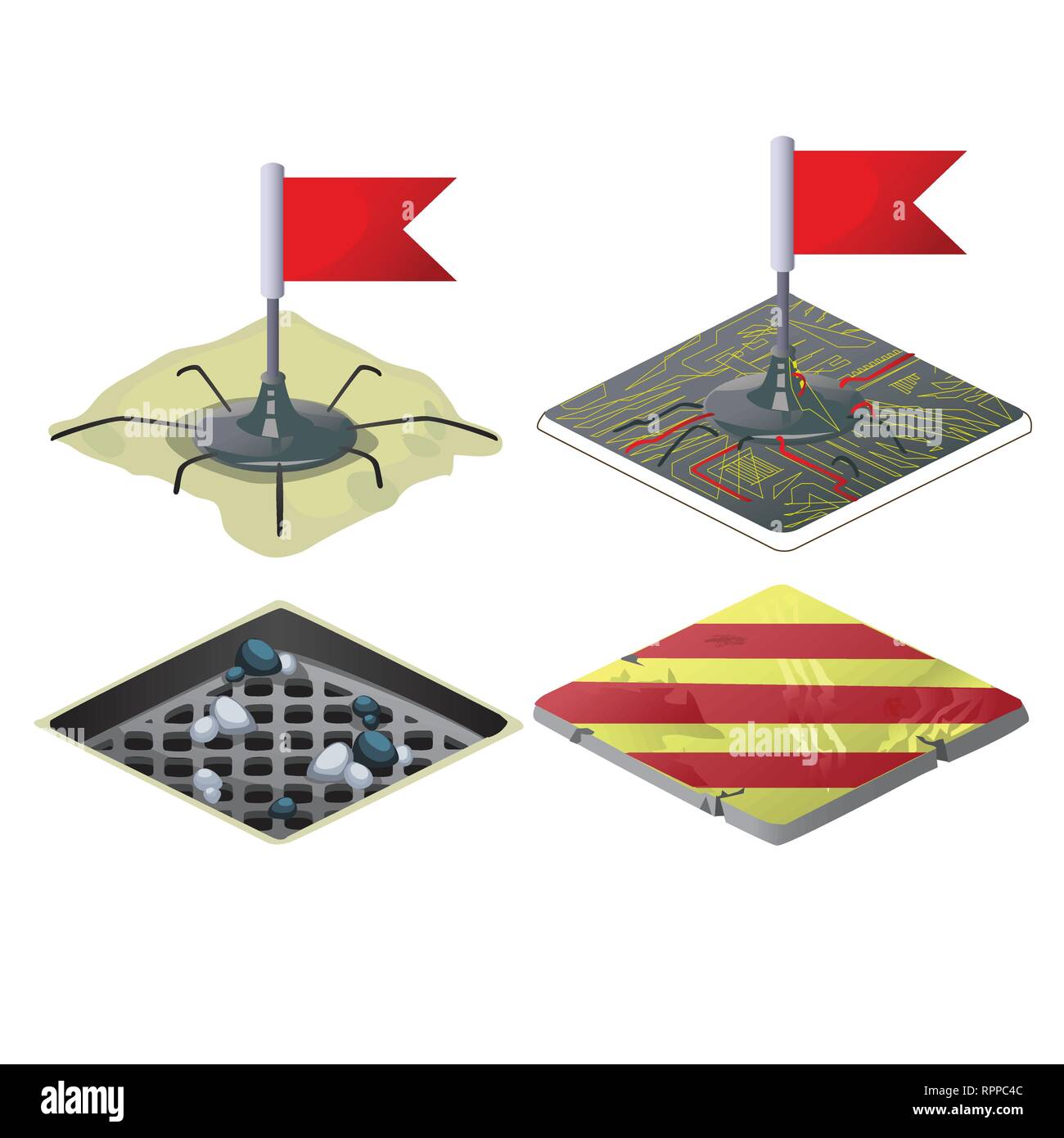 Set of checkpoints with red flags isolated on white background. Vector ...