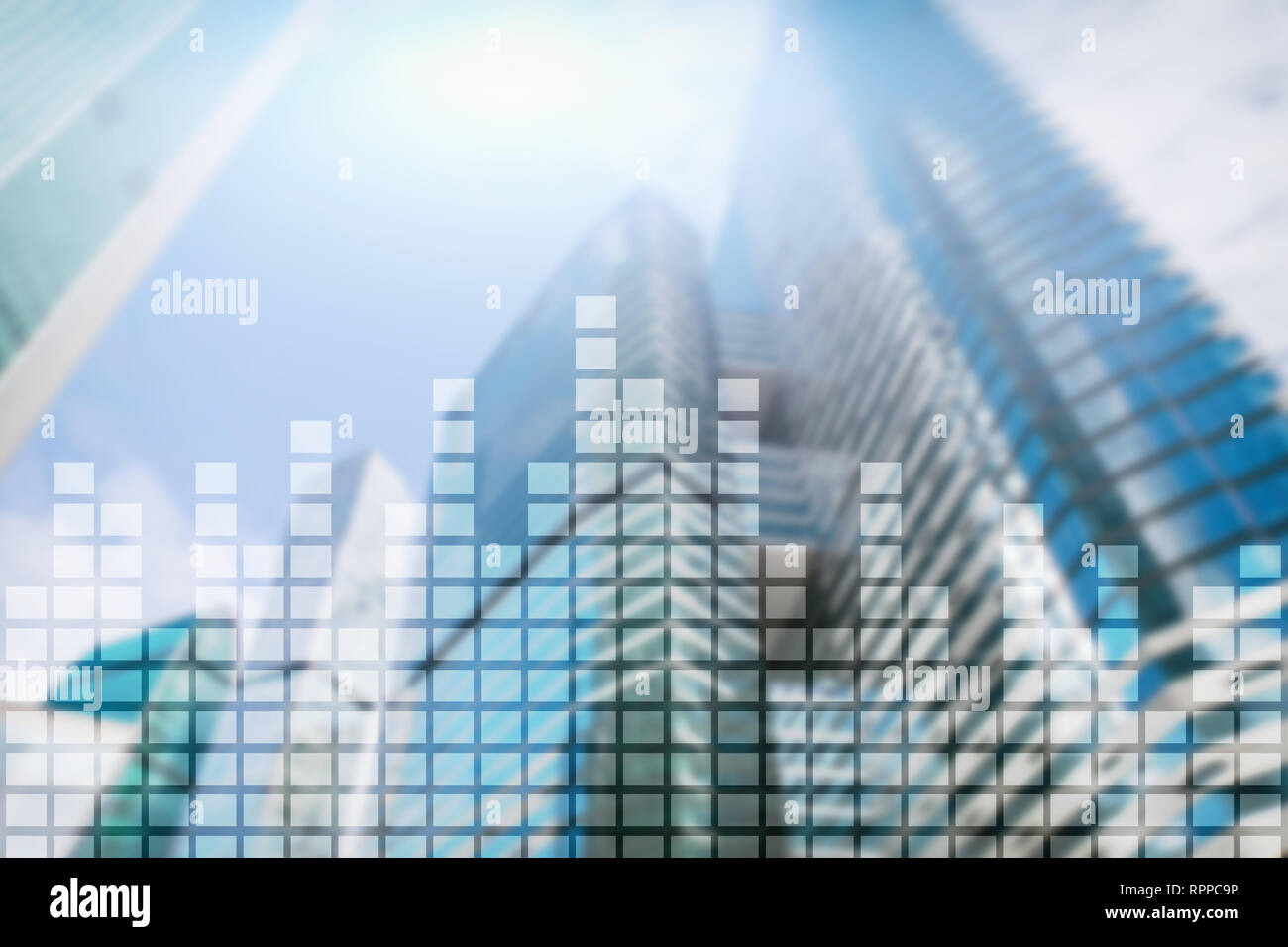 Financial chart on blurred skyscraper office background Stock Photo - Alamy