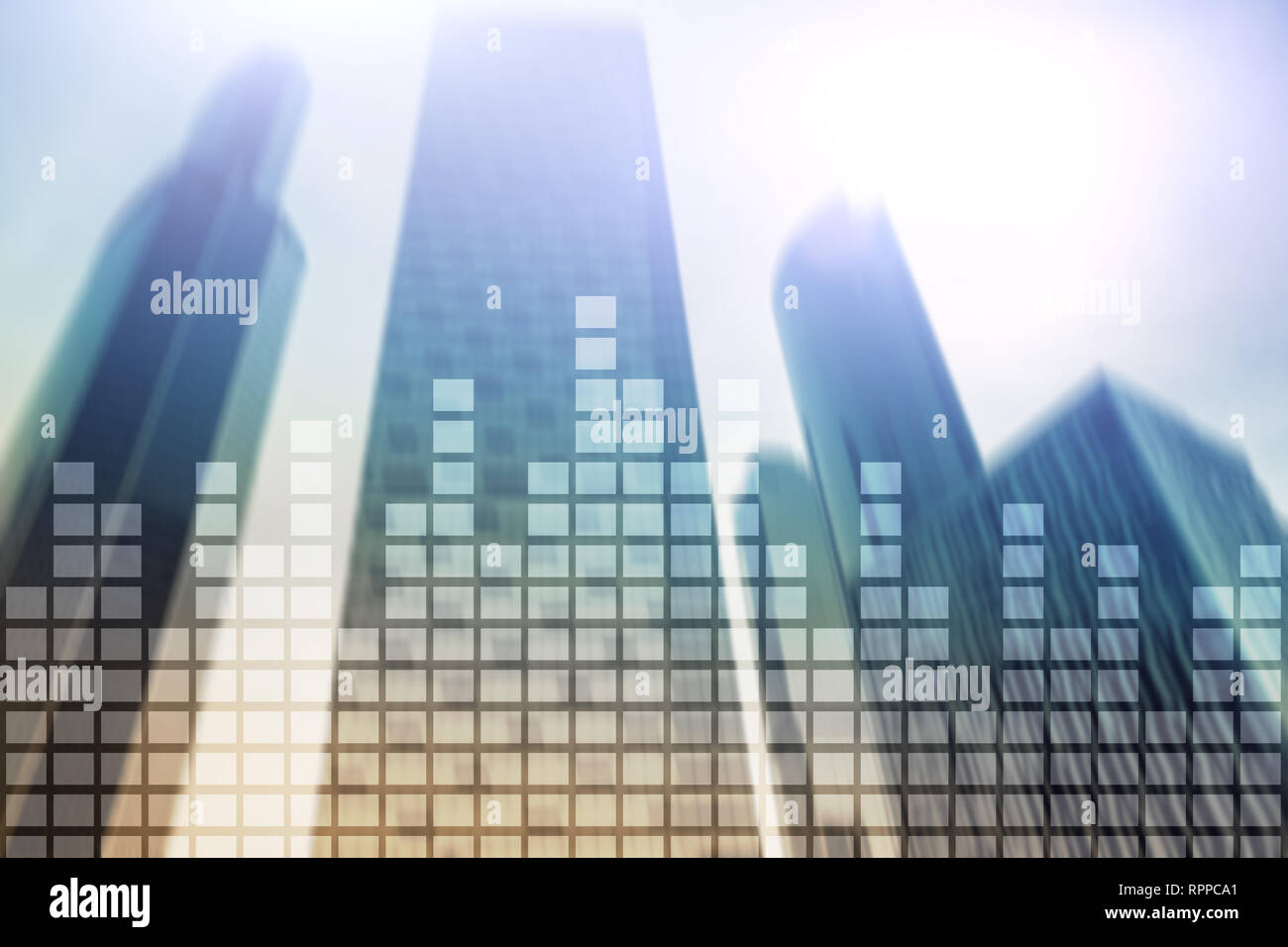 Financial chart on blurred skyscraper office background Stock Photo - Alamy
