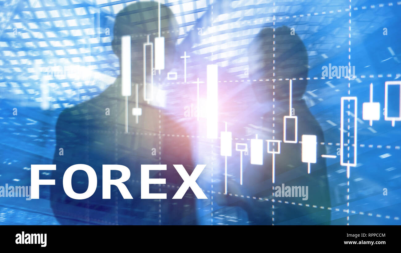 Forex trading, financial candle chart and graphs on blurred business ...