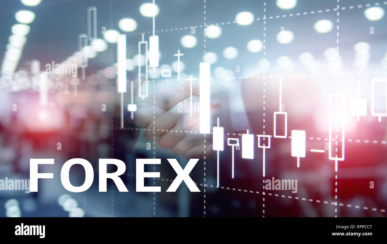 Forex trading, financial candle chart and graphs on blurred business ...