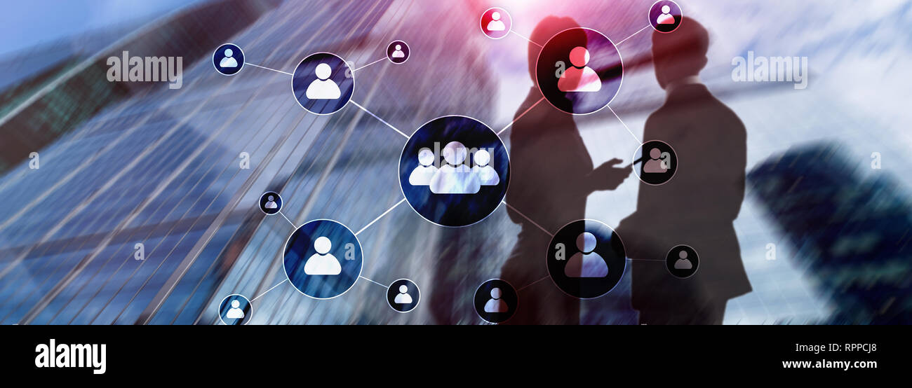 HR - Human resources management concept on blurred business center ...