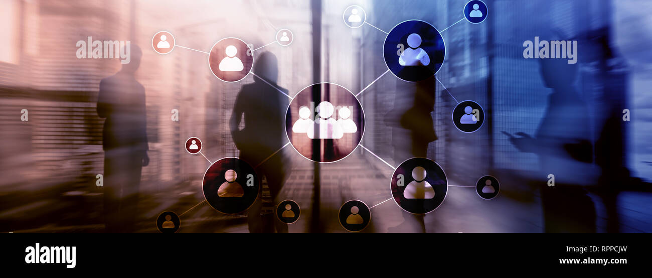 HR - Human resources management concept on blurred business center ...