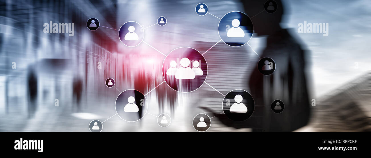 HR - Human resources management concept on blurred business center ...