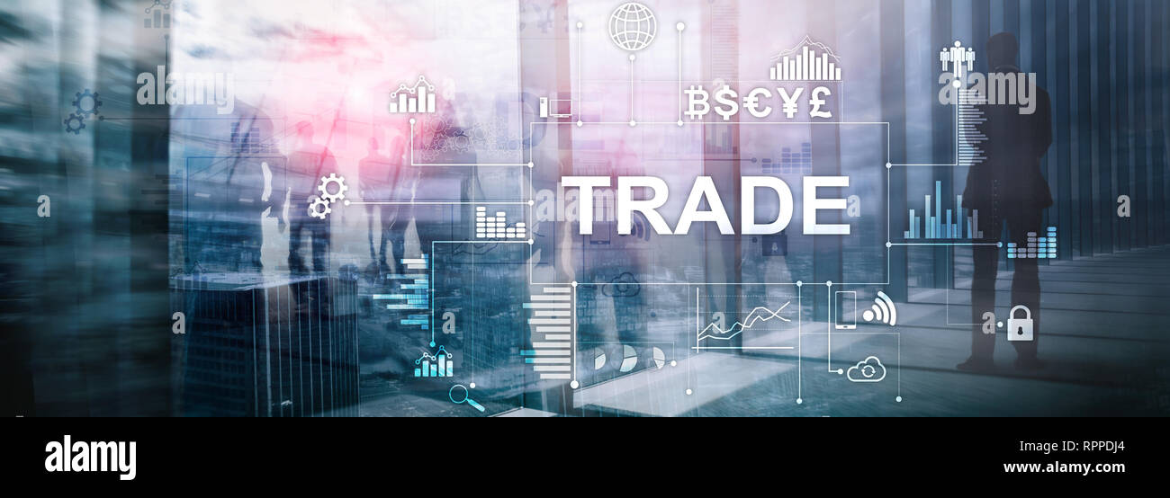 Stock trading candlestick chart and diagrams on blurred office center ...