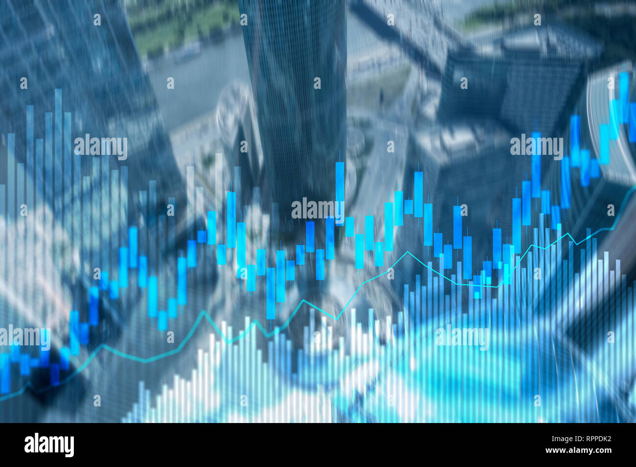 Stock trading candlestick chart and diagrams on blurred office center ...