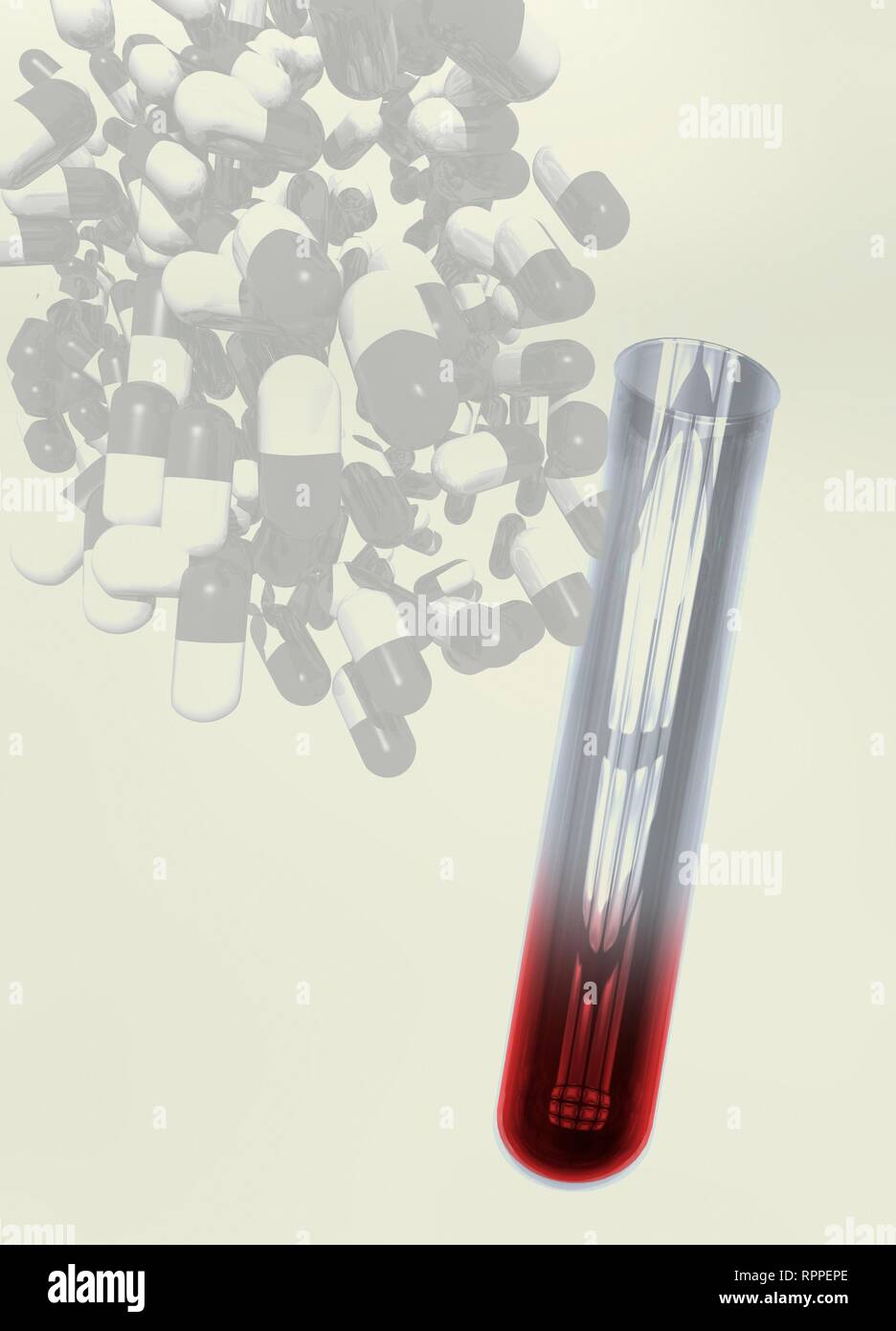 Drug capsules and blood sample, conceptual illustration Stock Photo - Alamy