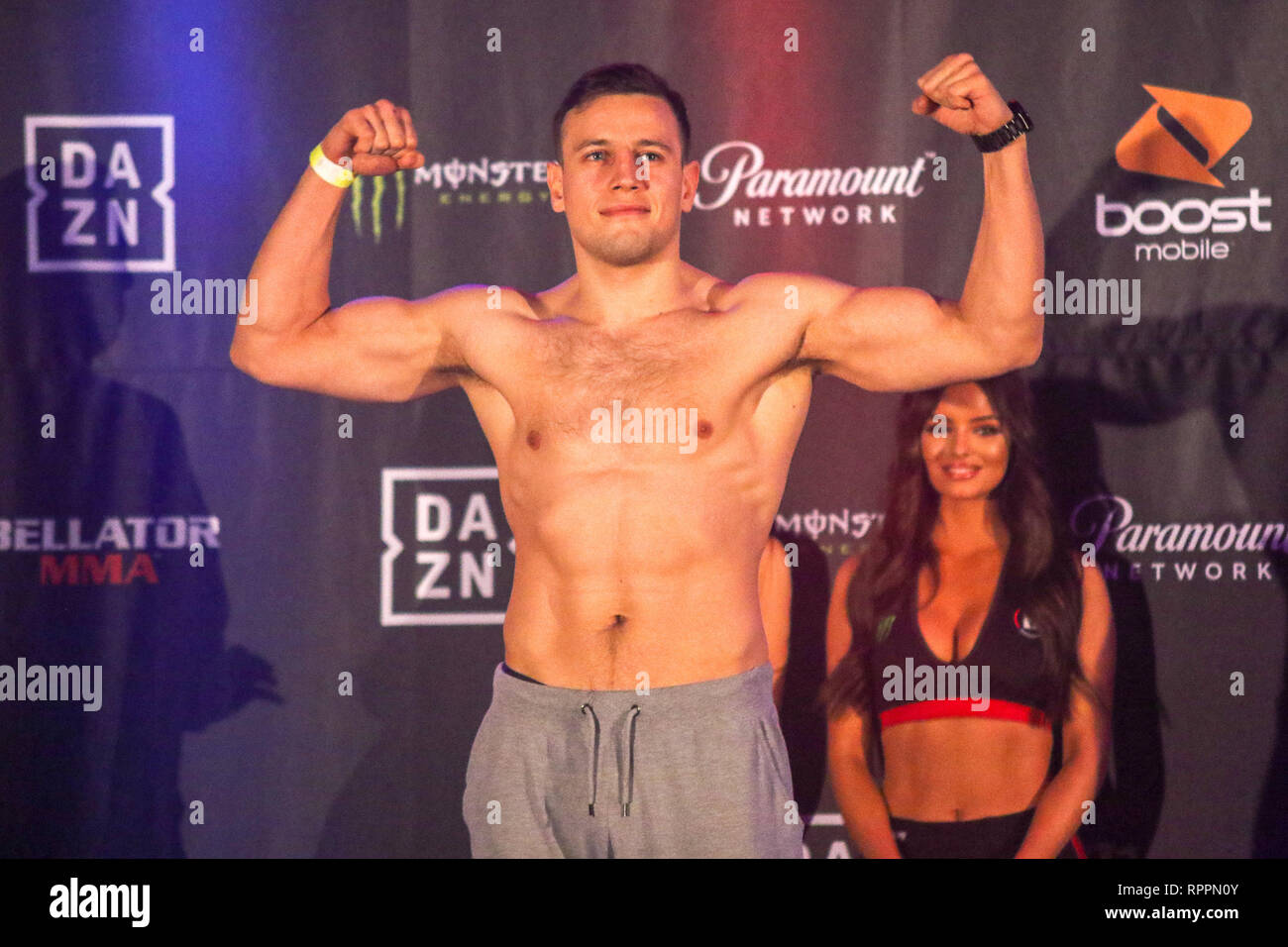 Dublin, Ireland. 22nd Feb, 2019. Welterweight, Ruben Crawford weighs in ...