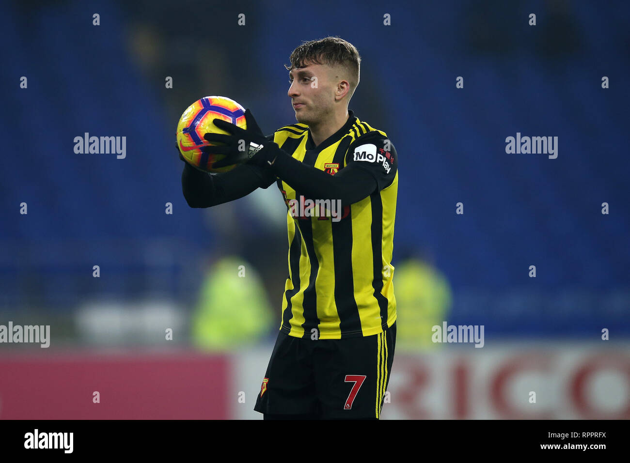Gerard Deulofeu of Watford holds onto the match ball at the end of game ...