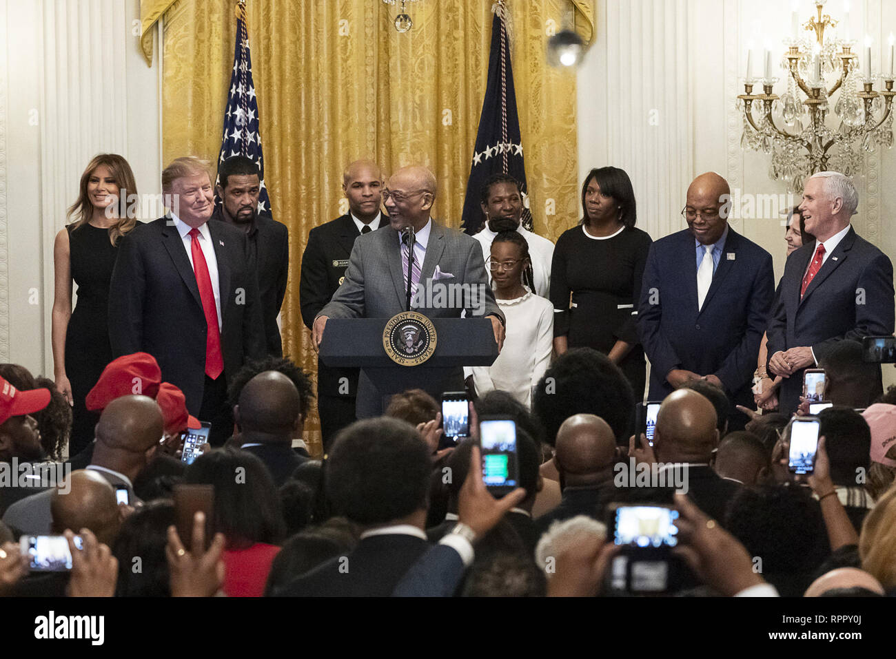 Community development leader Robert Woodson delivers remarks alongside ...