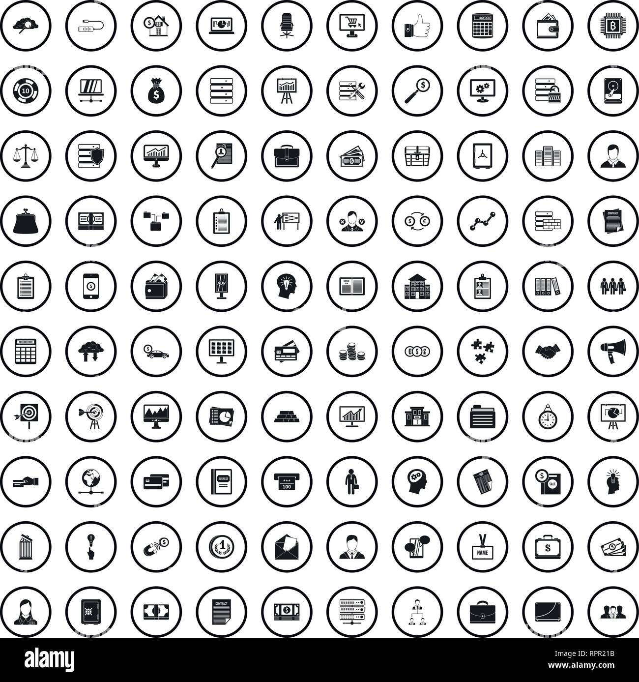 100 financial resources icons set, simple style Stock Vector Image ...
