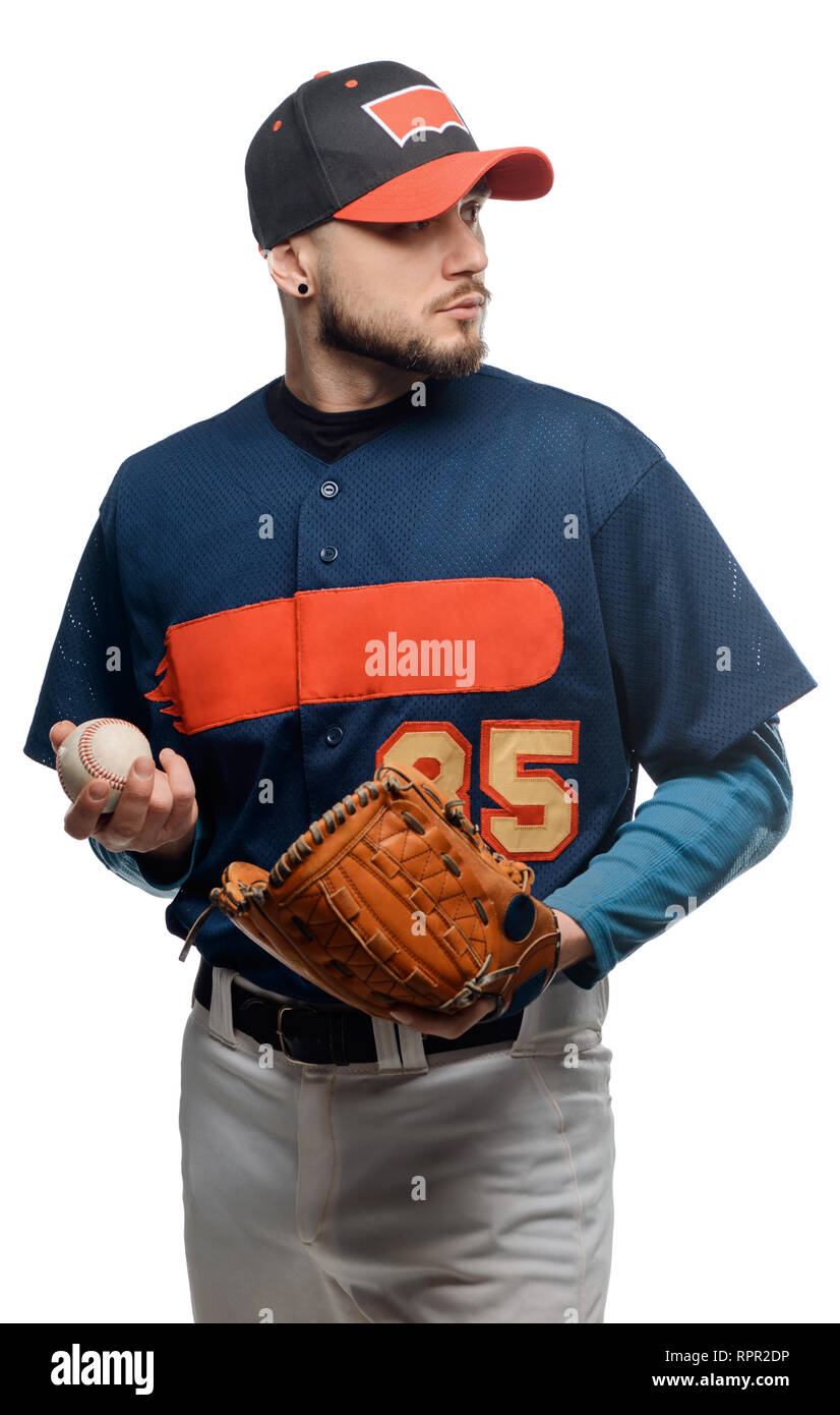 Baseball player on white background Stock Photo - Alamy
