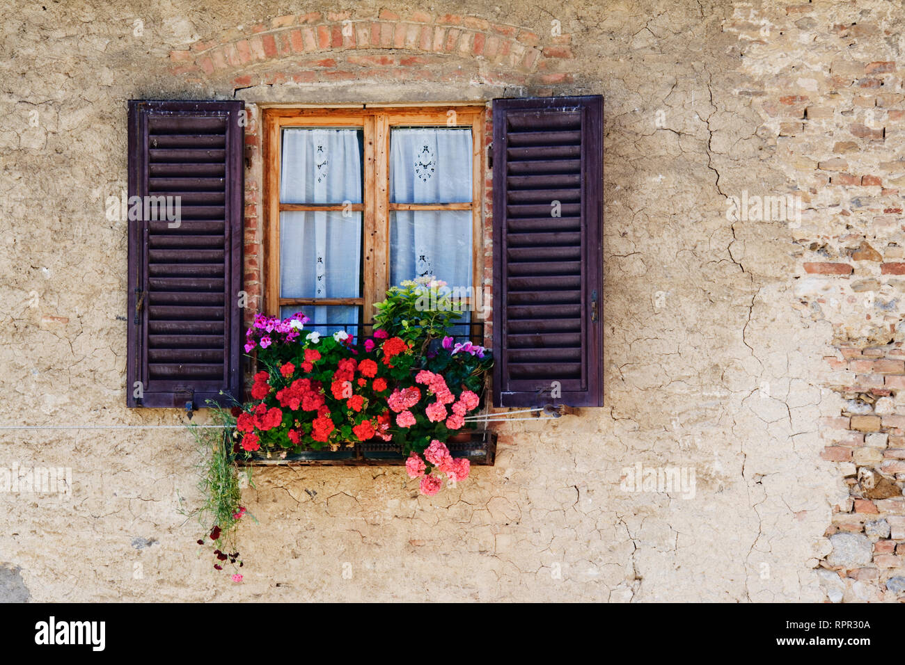 Colorful Flowers in Window Flower Box Stock Photo - Alamy
