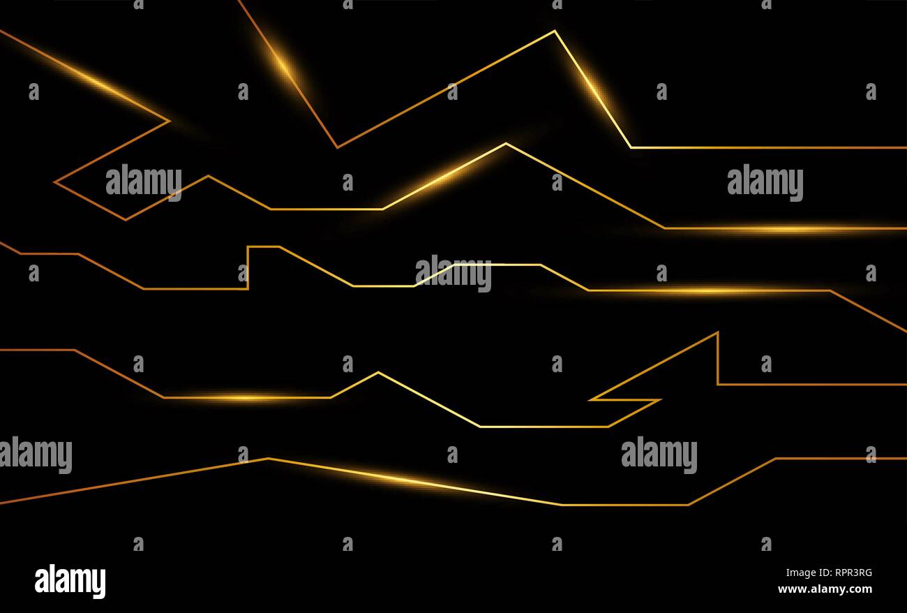 Golden abstract electron energy line on brushed black background. Power ...