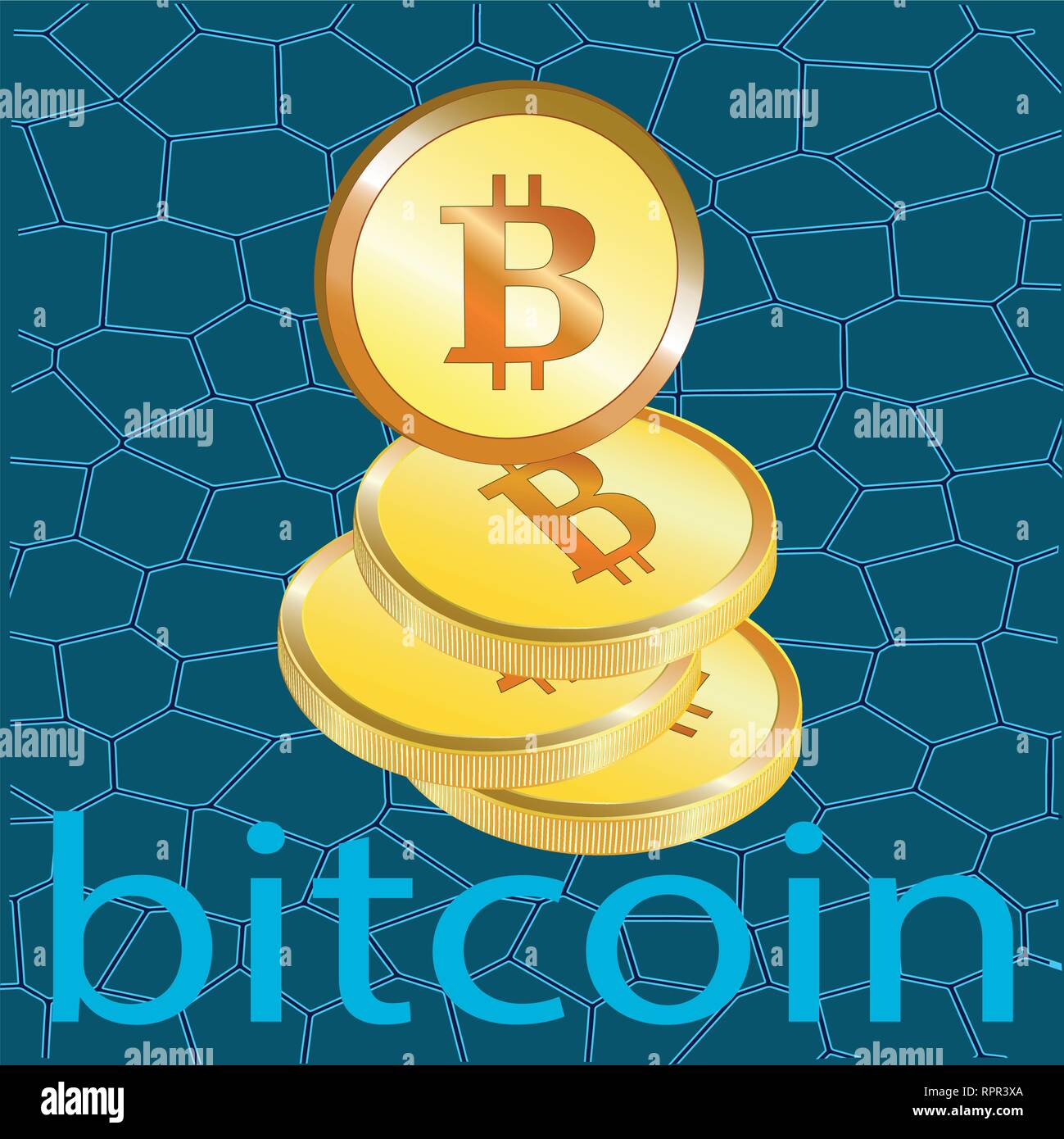 The Golden Bitcoin Symbol . Dark blue. The Inscription Bitcoin. The ...