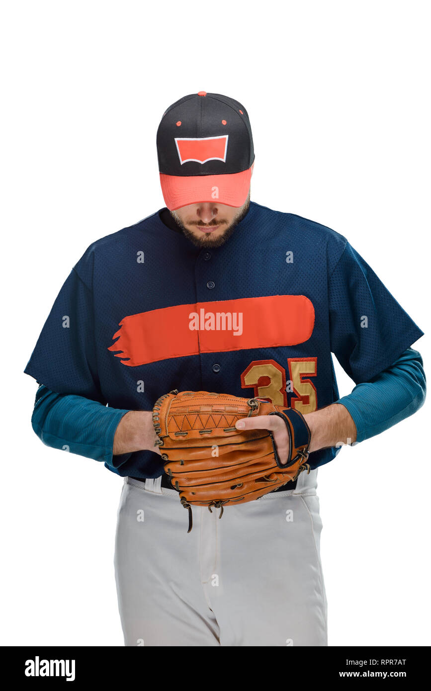 Baseball player looking down Stock Photo - Alamy