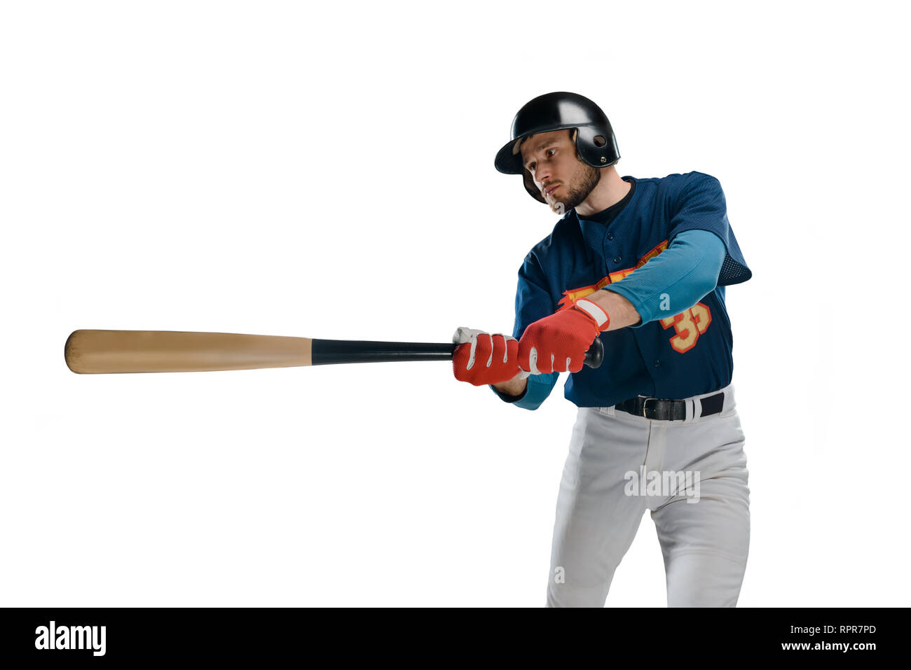 Baseball hitter swings a bat Stock Photo - Alamy