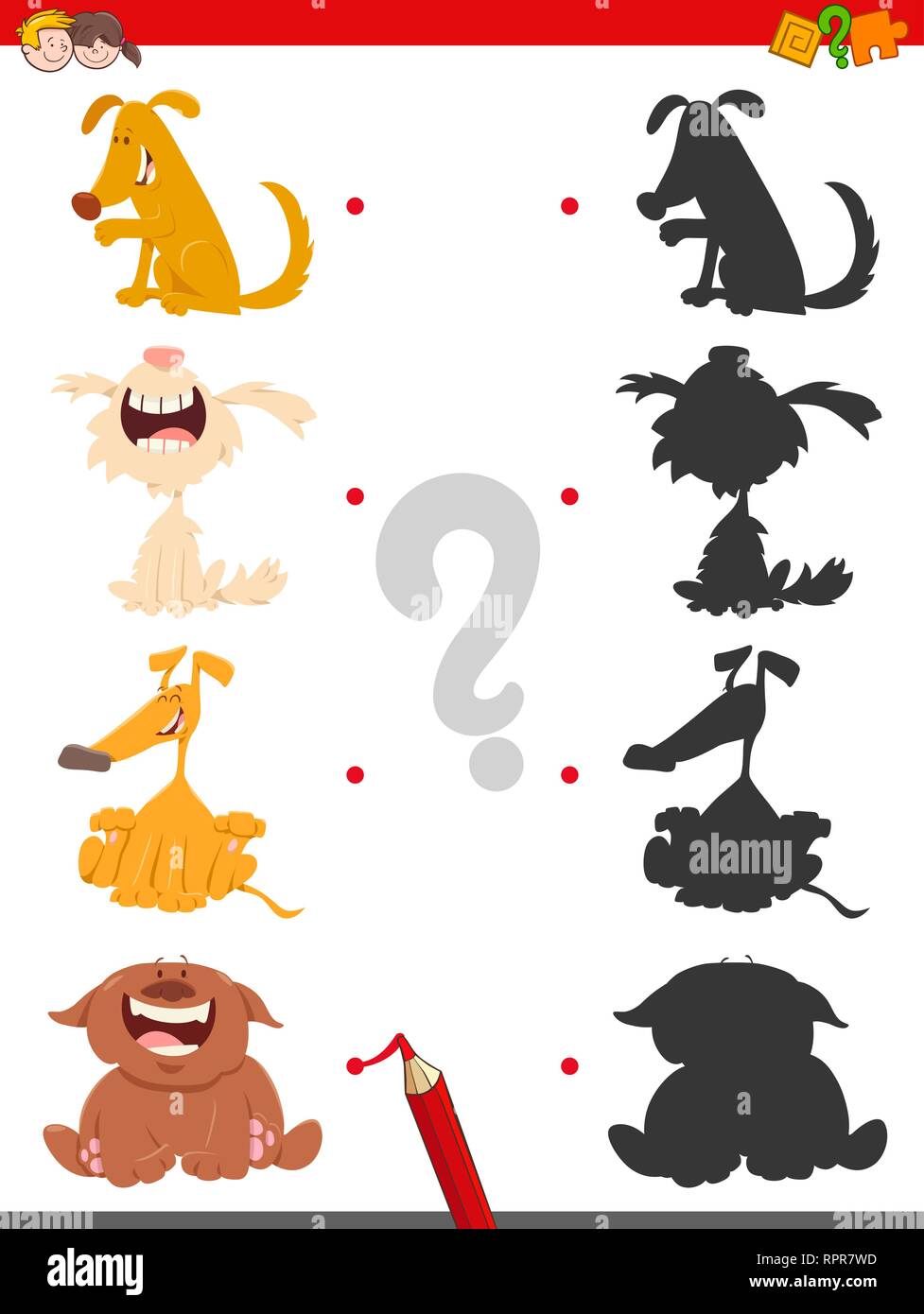 Cartoon Illustration of Find the Shadow Educational Game for Children ...