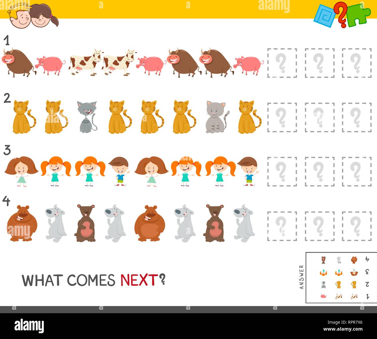Cartoon Illustration of Completing the Pattern Educational Game for ...