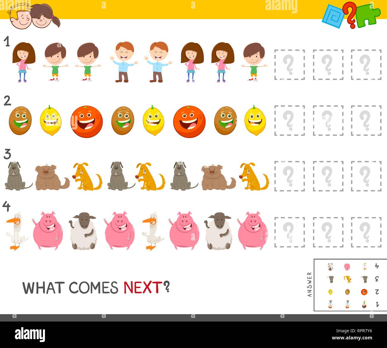 Cartoon Illustration of Completing the Pattern Educational Game for ...